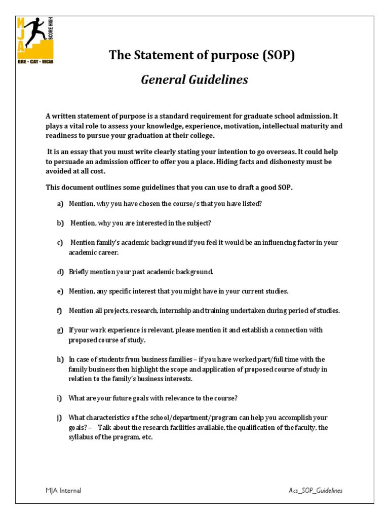 SOP Writing Guidelines for Grad School | PDF