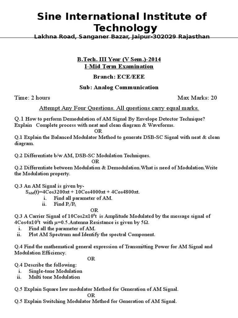 Analog Communication Exam Guide | PDF