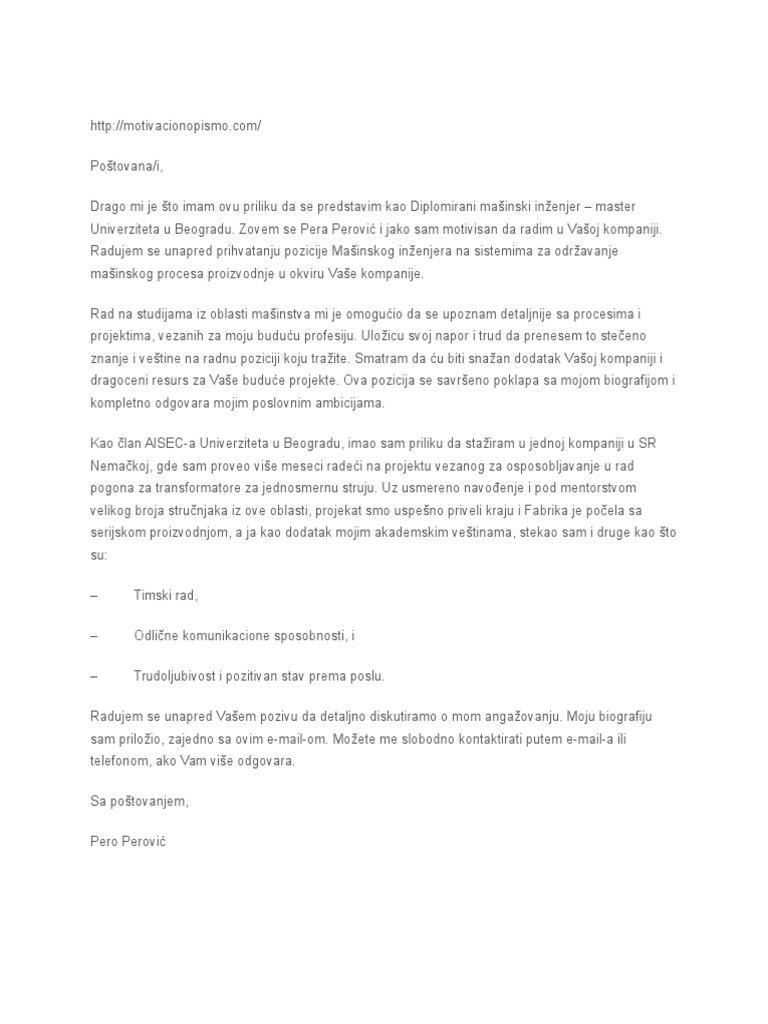 Motivaciono Pismo | PDF