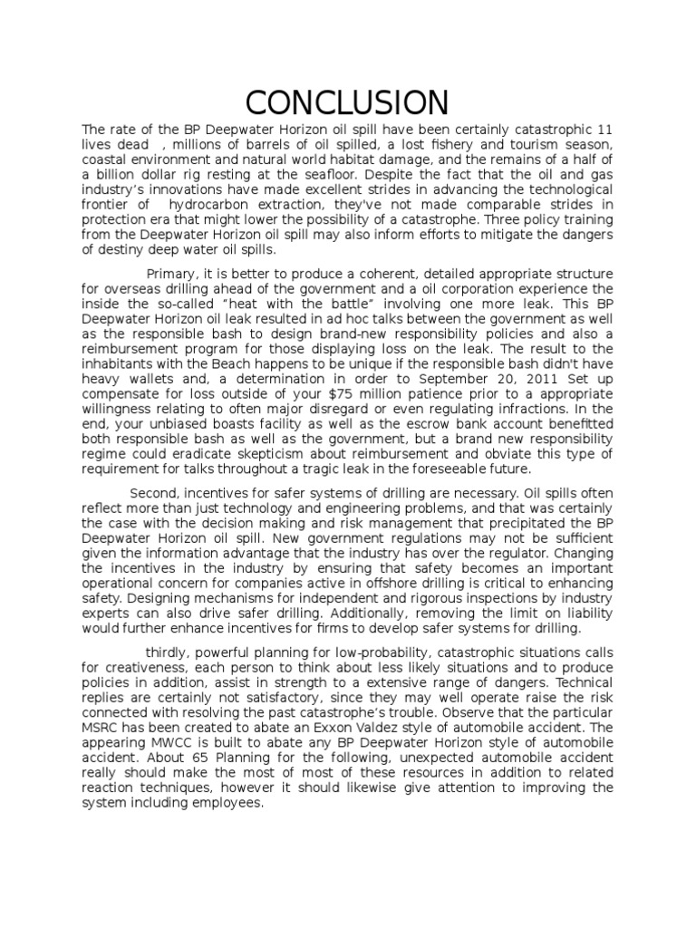 Conclusion | PDF | Deepwater Horizon Oil Spill | Deepwater Horizon