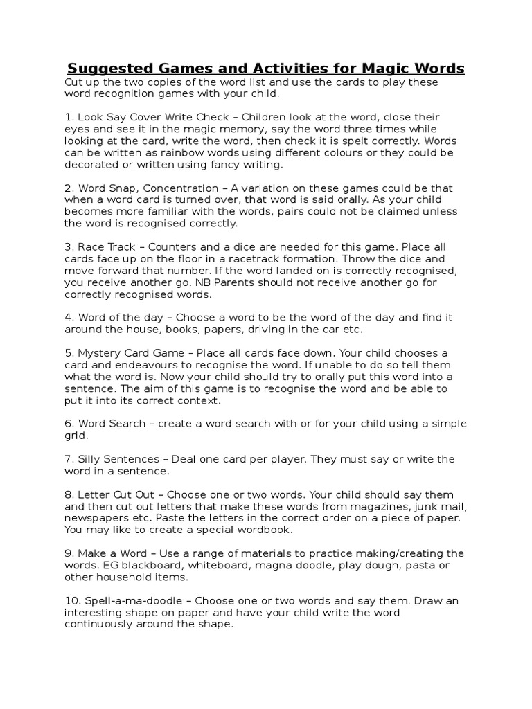 Engaging Activities for Magic Words | PDF | Leisure