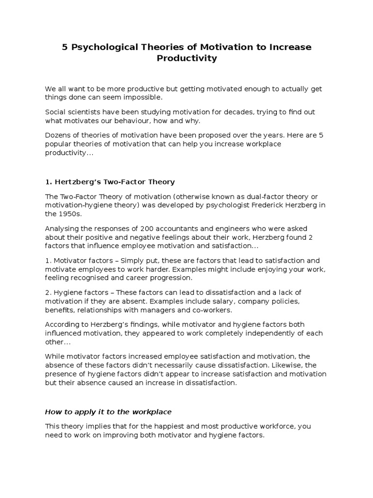 5 Psychological Theories of Motivation To Increase Productivity | PDF ...
