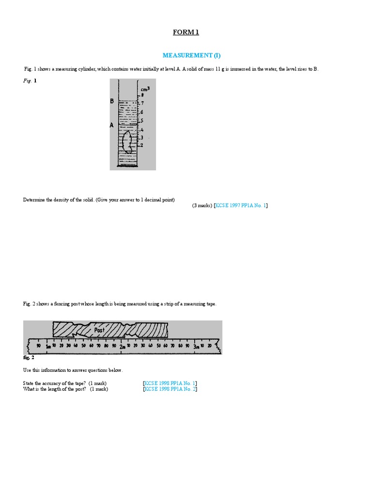 Form 1.measurement | PDF | Density | Volume