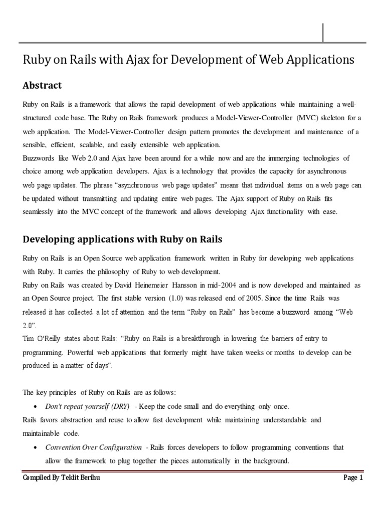 Ruby on Rails With Ajax for Development of Web Applications | Model ...