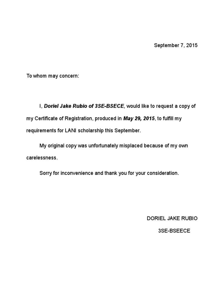 COR Request Letter | PDF