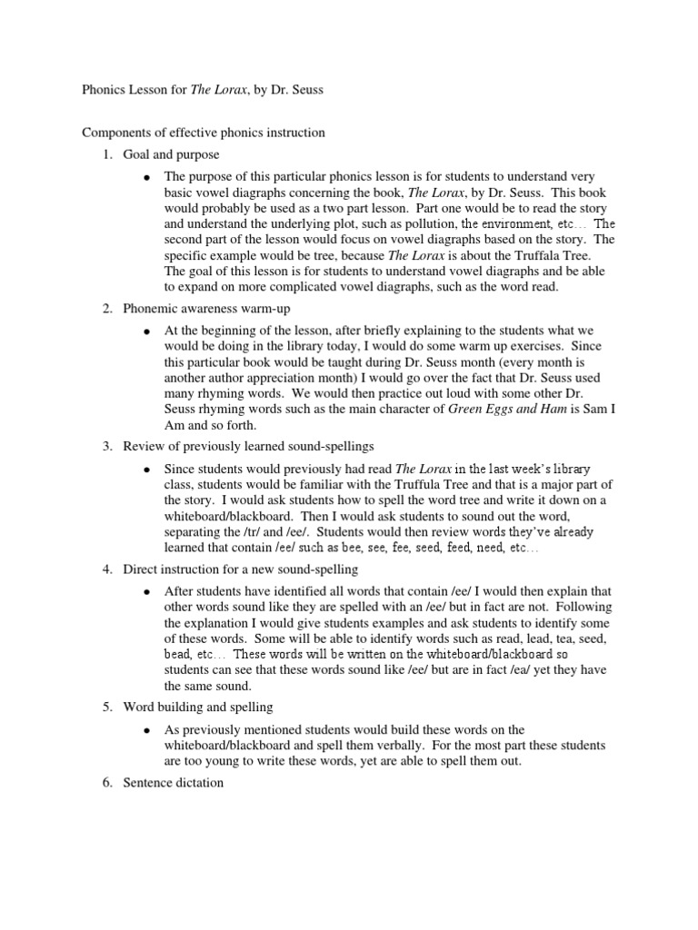 Phonics For The Lorax | PDF | Phonics | Human Communication