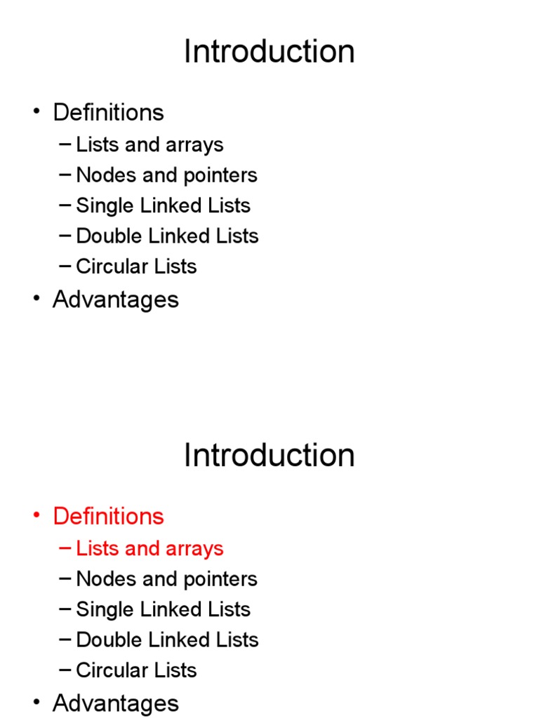 Definitions Lists And Arrays Nodes And Pointers Single Linked Lists Double Linked Lists 