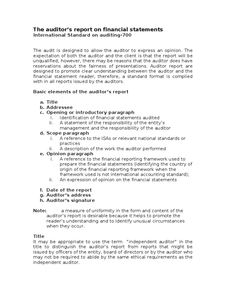 Auditors Report On Financial Statement | PDF | Auditor's Report ...