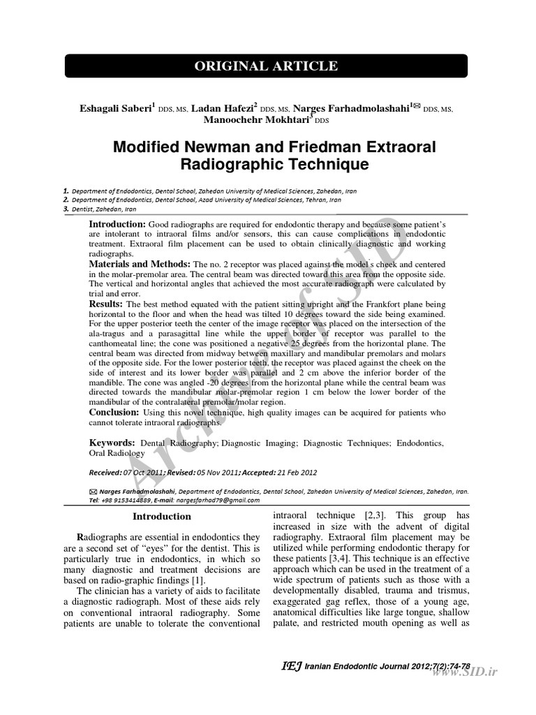 Modified Newman and Friedman Extraoral Radiographic Technique | PDF ...