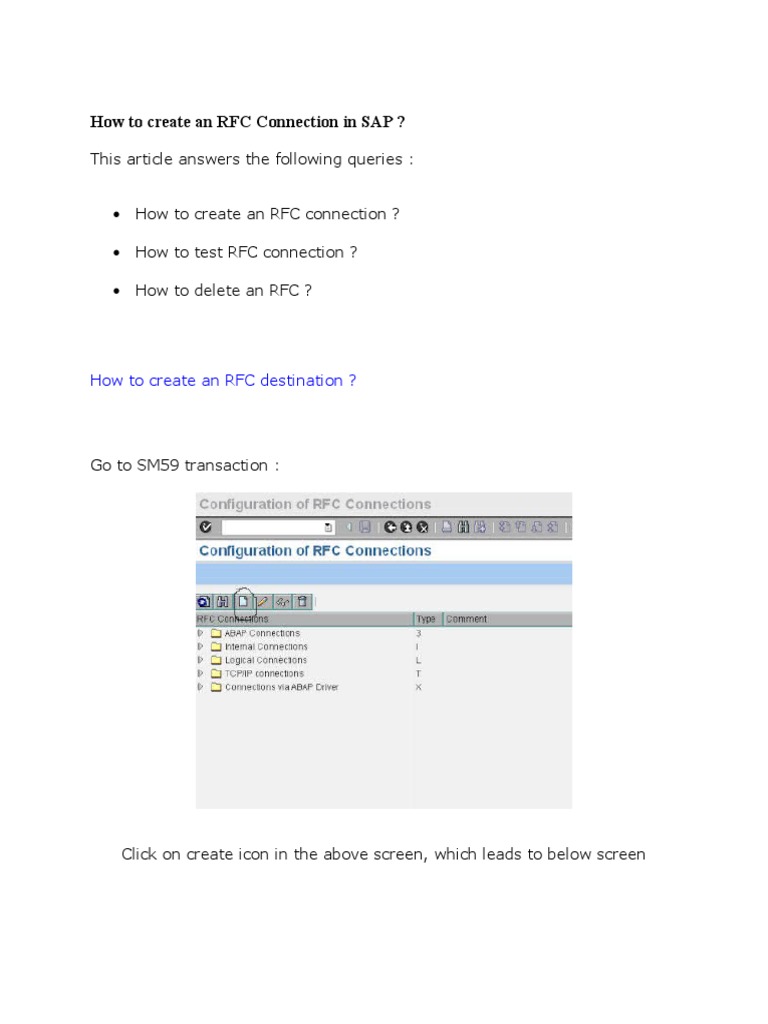How To Create An RFC Connection in SAP | PDF