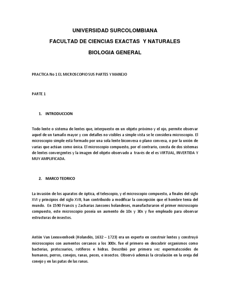 Practica 1 Micros | PDF | Microscopio | Tornillo