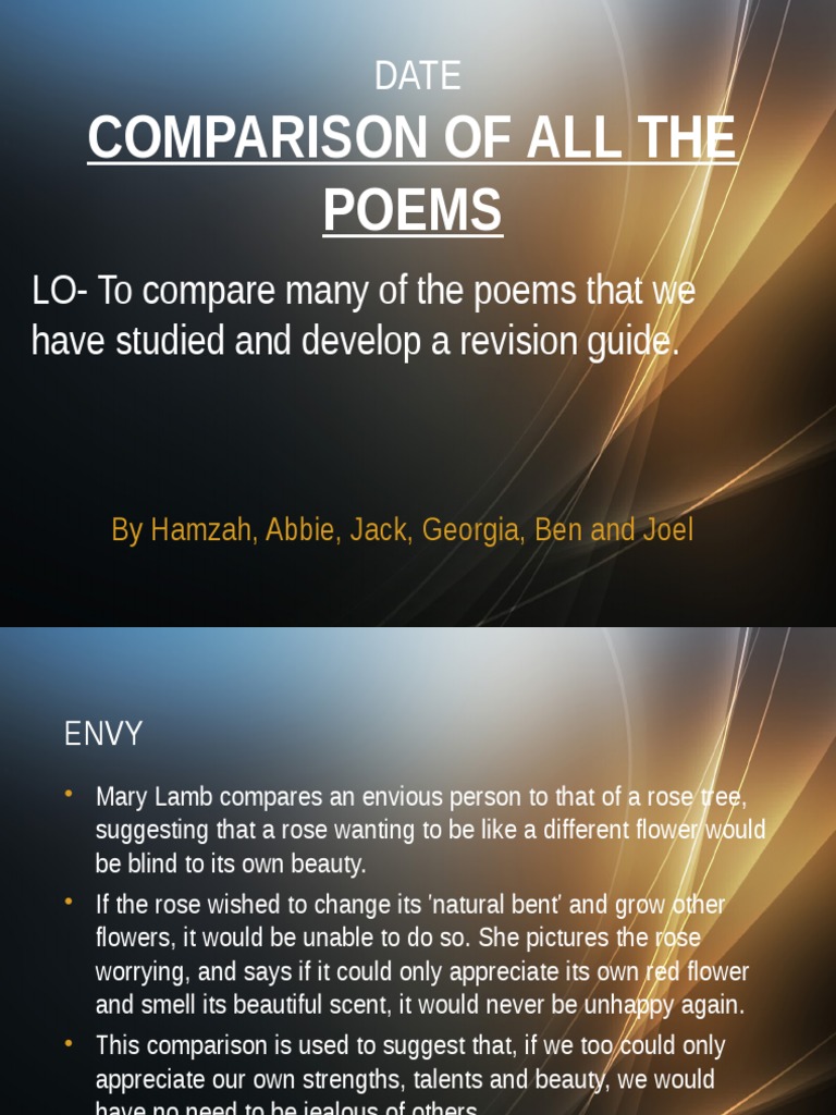 Comparison of All The Poems | Download Free PDF | Envy | Jealousy