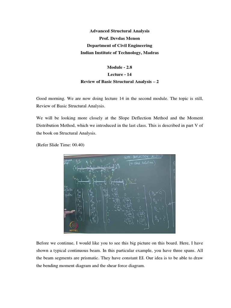 Advanced Structural Analysis Prof. Devdas Menon Department of Civil ...