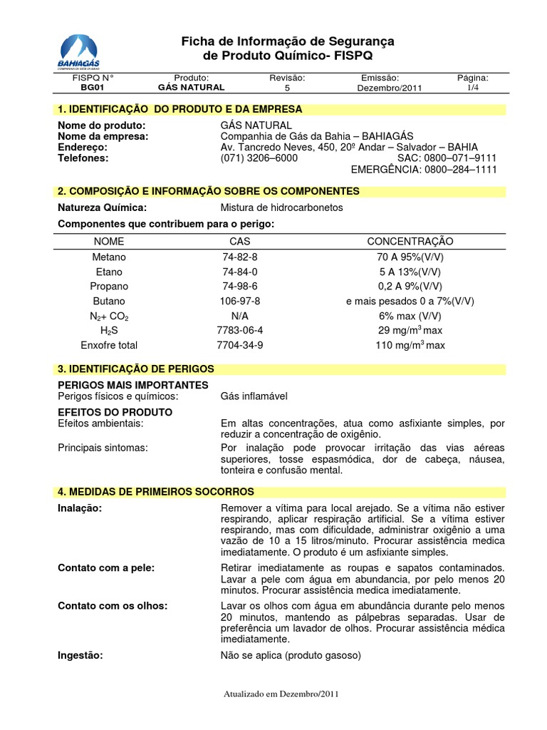Safety Data Sheet for Natural Gas: Composition, Hazards, Handling, and ...