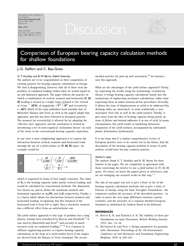 Comparison of European Bearing Capacity Calculation Methods For Shallow ...