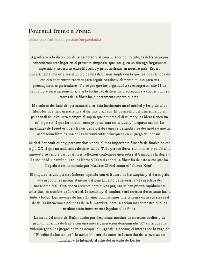 Foucault Frente A Freud | PDF | Psicoanálisis | Michel Foucault