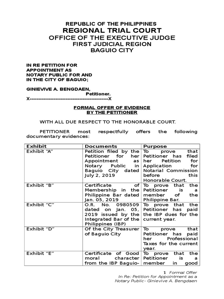 Formal Offer of Evidence | Notary Public | Judiciaries