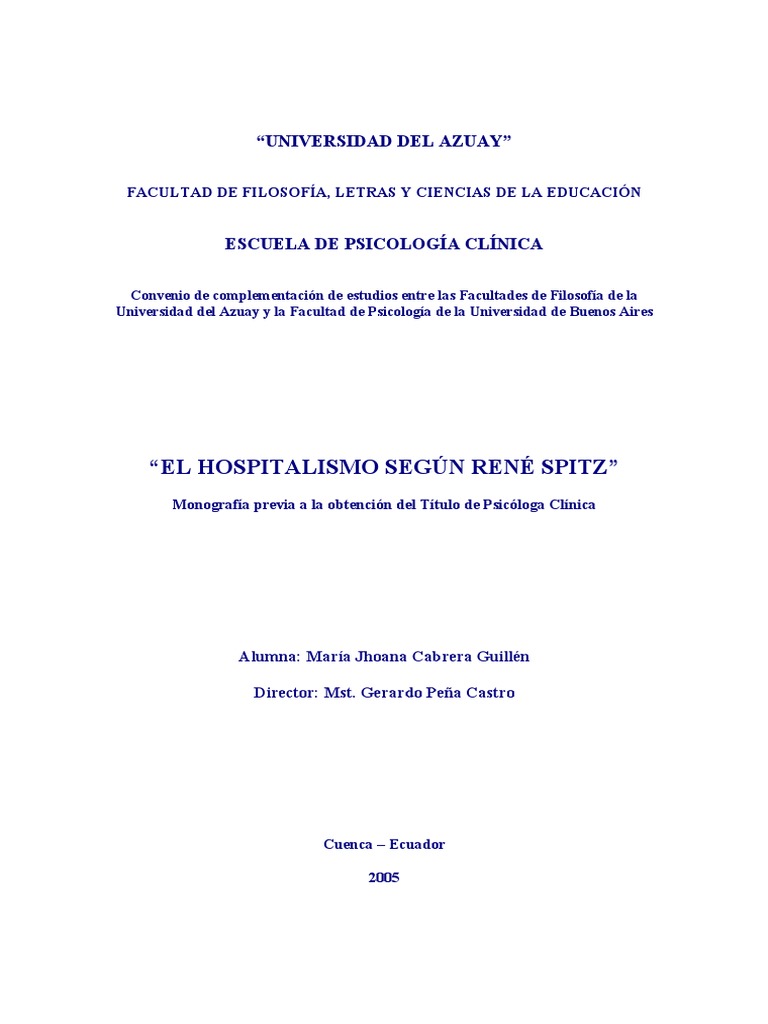 El Hospitalismo según René Spitz | PDF | Percepción | Psicoanálisis