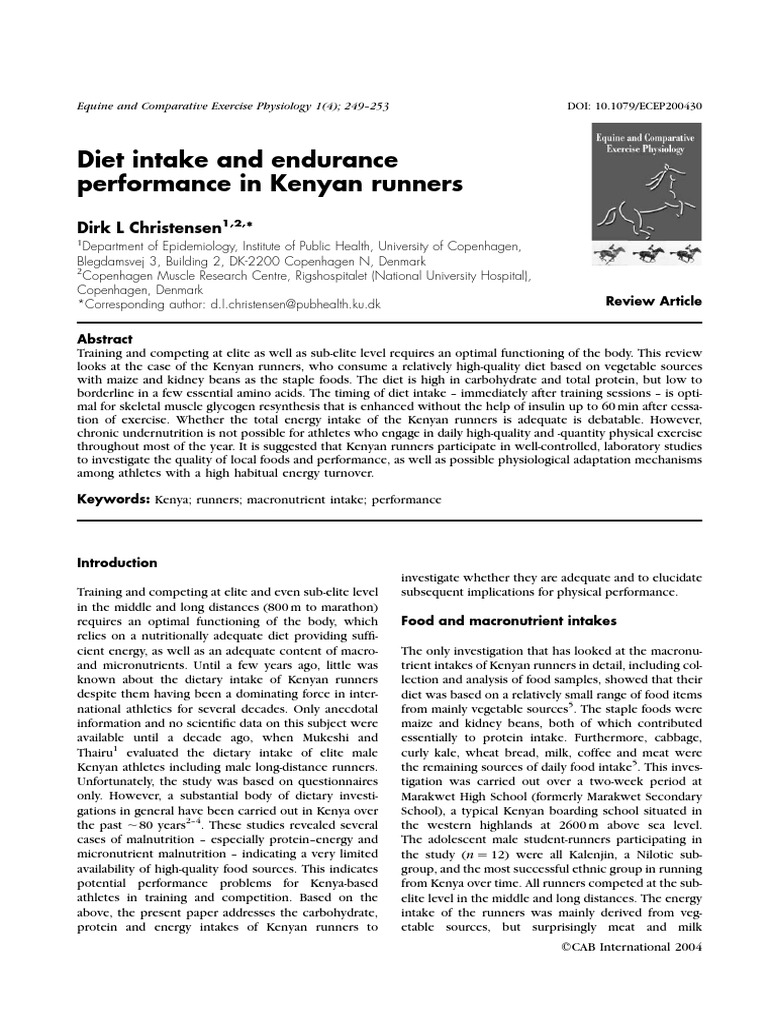 Diet Intake and Endurance Performance in Kenyan Runners | PDF | Dieting ...