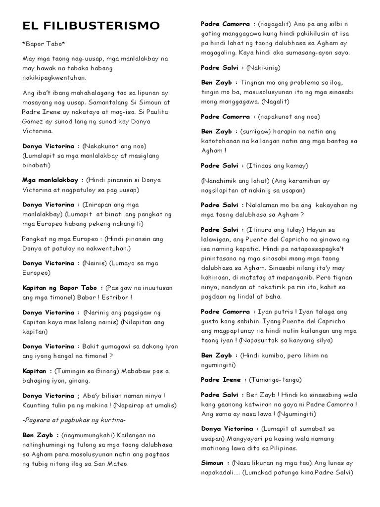 El Filibusterismo Script Kabanata 1-3 | PDF