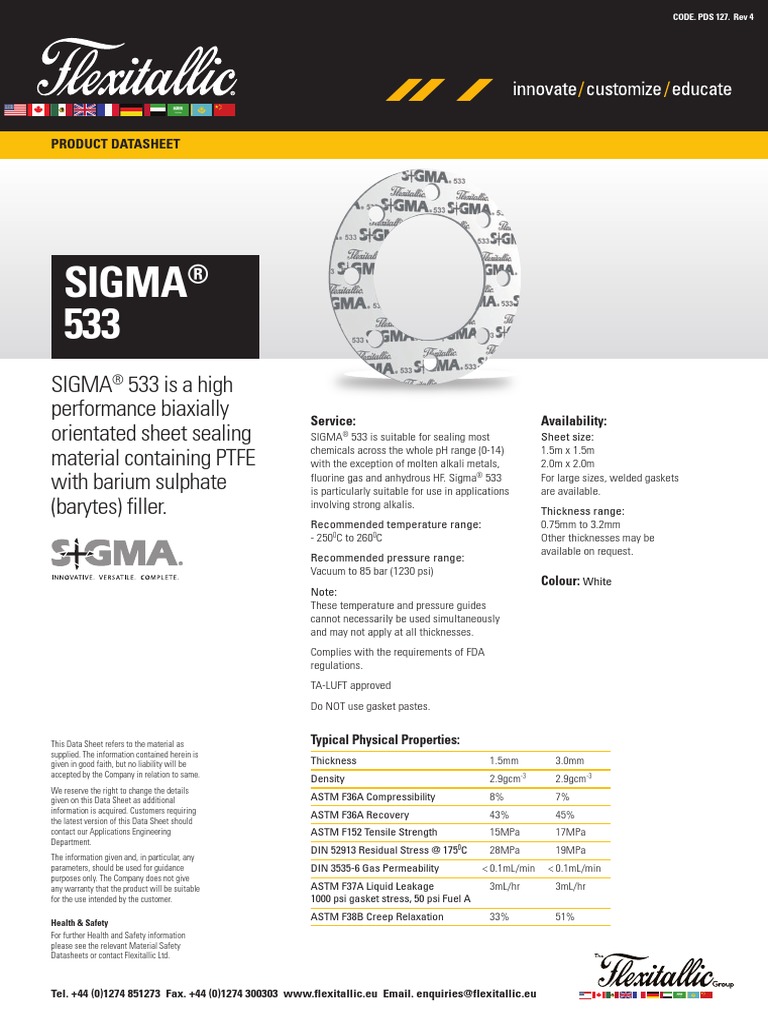 Sigma 533 Datasheet 1 | PDF | Industrial Processes | Mechanical Engineering