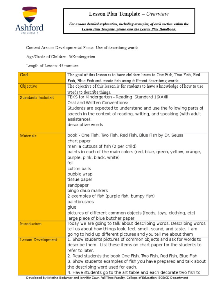 Ece Lesson Plan Template Final 8 11 15 1 2 | PDF | Lesson Plan | Early ...