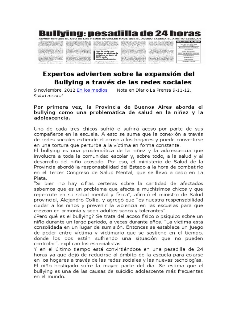 Comprensión Lectora Sobre El Bullying | PDF | Adultos | Ciencias del comportamiento