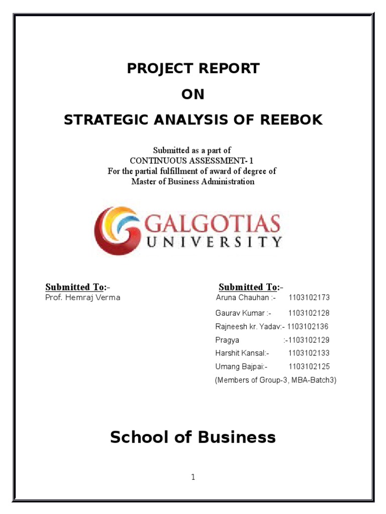 Project Report ON Strategic Analysis of Reebok | PDF | Swot Analysis ...