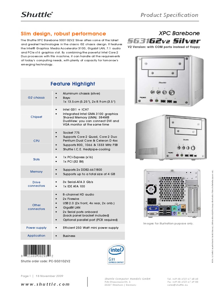 SG31G2V2 Silver Shuttle XPC Barebone | PDF | Personal Computers | Media ...