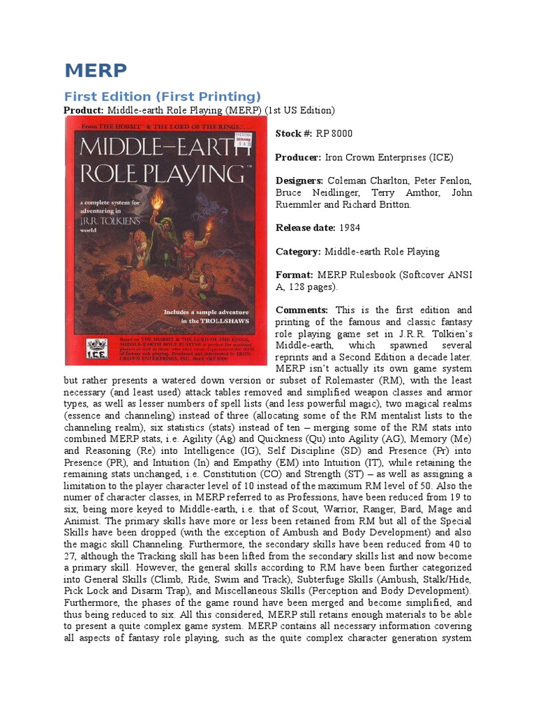 Middle-Earth Role Playing (1st US Edition) | PDF | Gaming | Tabletop Games