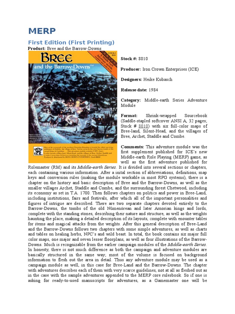 MERP - Bree and The Barrow-Downs | Download Free PDF | Tabletop Games ...