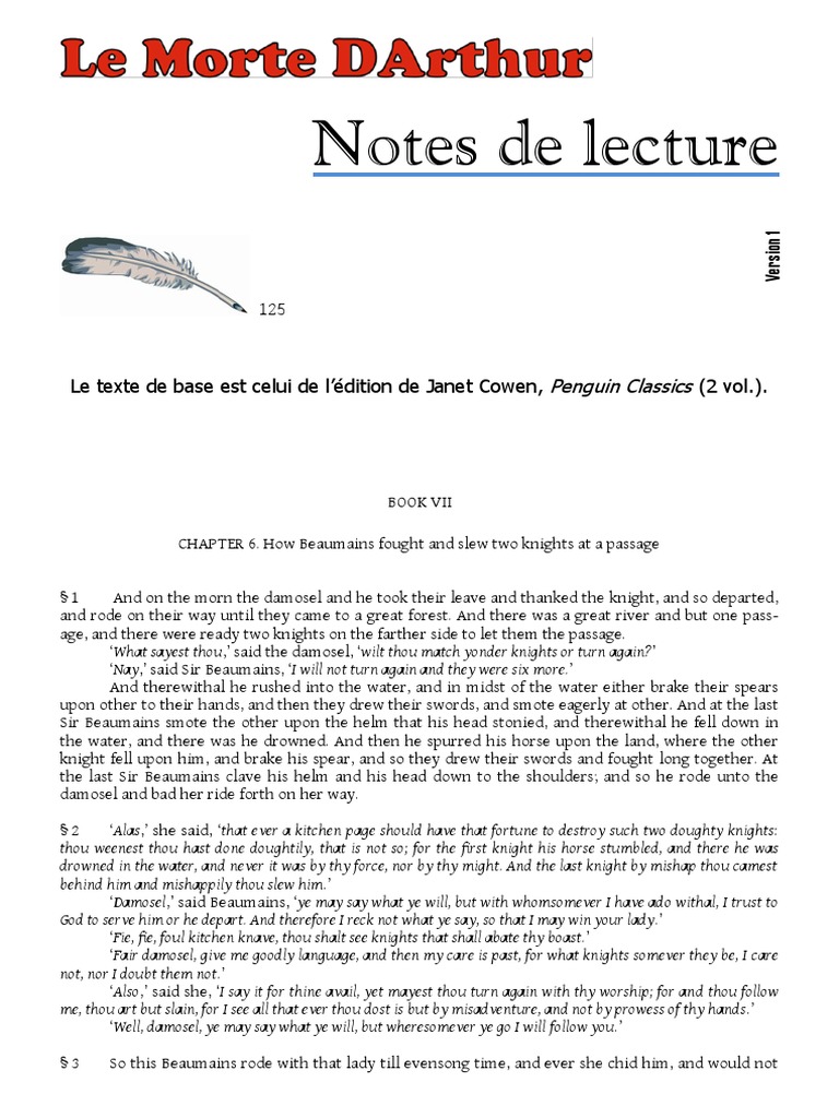 "Le Morte DArthur": Notes de Lecture Volet 125 | PDF | Chivalry | Water