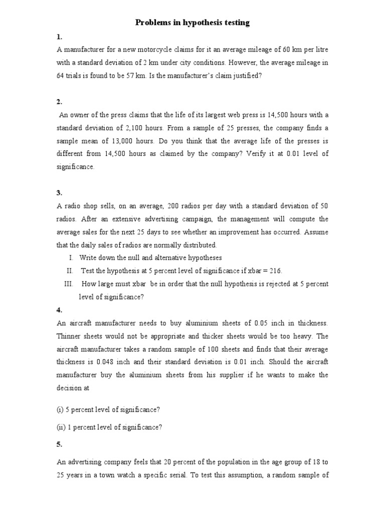 Problems in Hypothesis Testing | PDF | Statistical Significance ...
