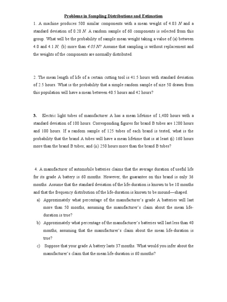 Sampling Distributions & Estimation Problems | PDF | Confidence Interval | Sample Size Determination