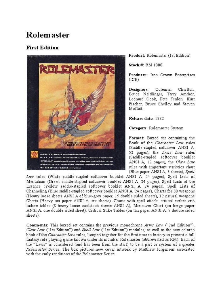 Rolemaster - Boxed (1st Edition) | PDF
