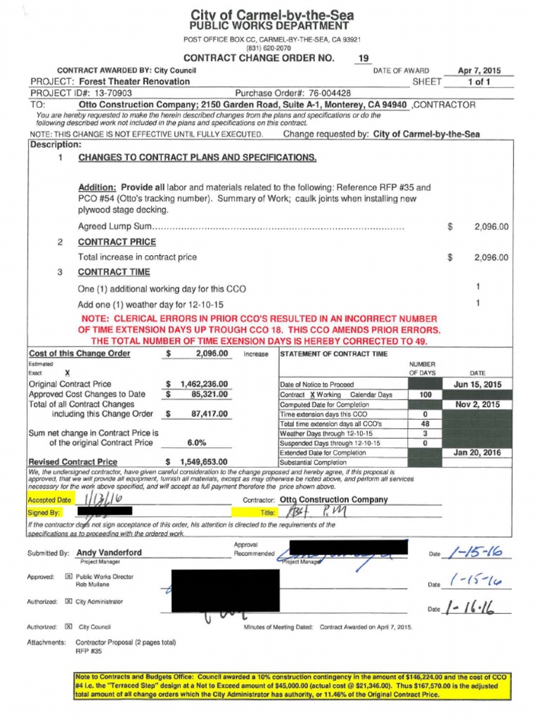 Contract Change Order No. 19 Redacted | PDF | Request For Proposal ...