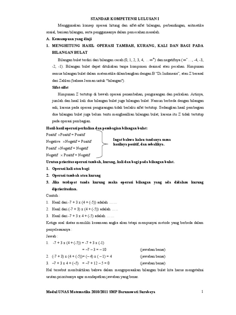 Modul Math Barunawati 2010/2011 | PDF | Metode & Bahan Ajar
