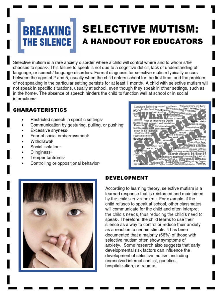 Selective Mutism Handout | PDF | Anxiety Disorder | Psychiatric Diagnosis