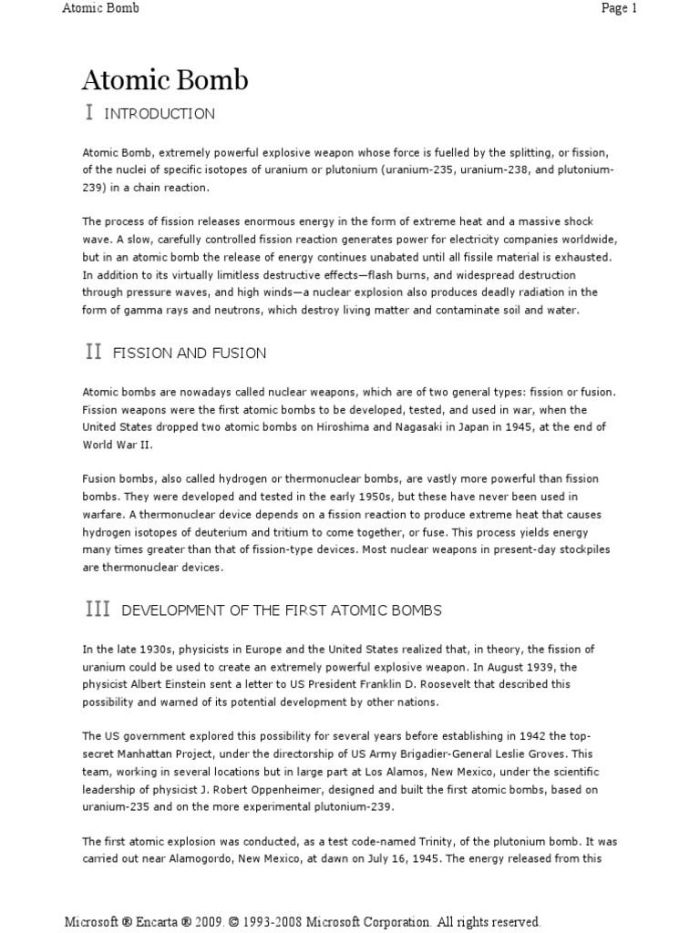 Atomic Bomb | PDF | Nuclear Fission | Bomb