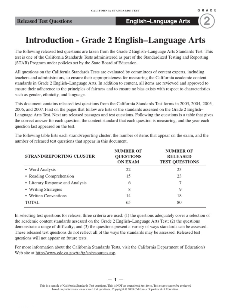 Introduction - Grade 2 English-Language Arts: Released Test Questions ...