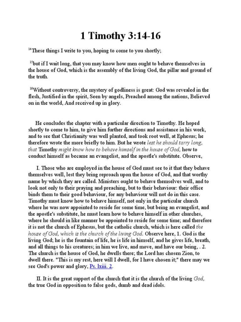 1 Timothy 3 14 15 16 | PDF | Ascension Of Jesus | Christian Church