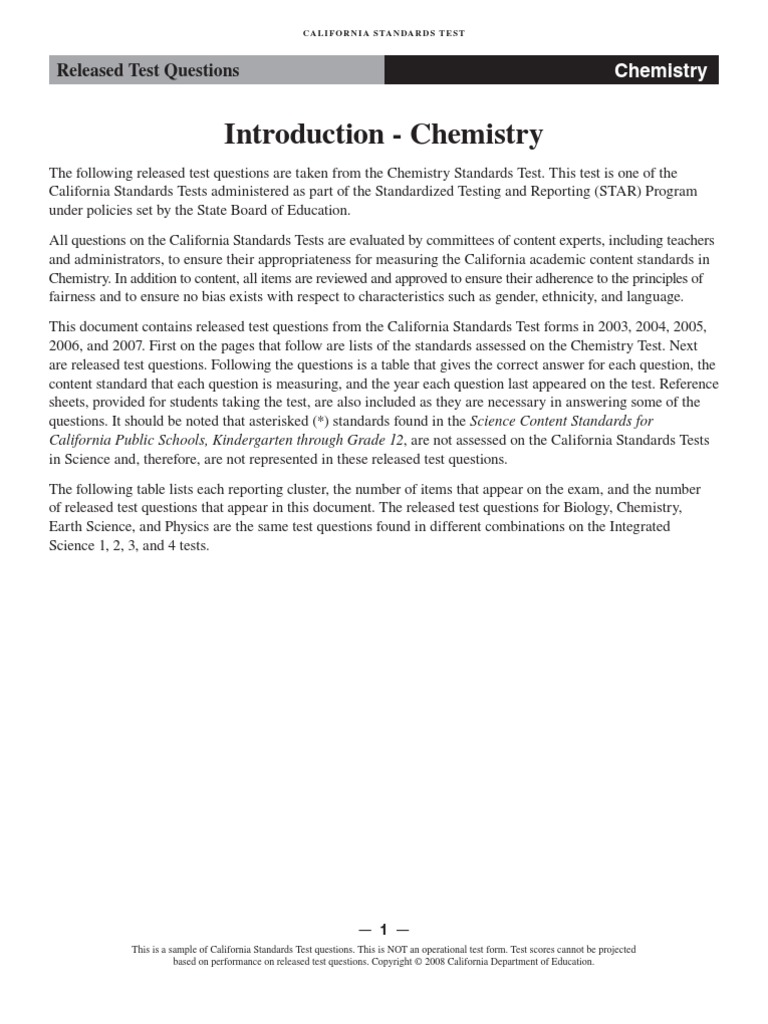 Introduction - Chemistry: Released Test Questions | PDF | Atoms ...