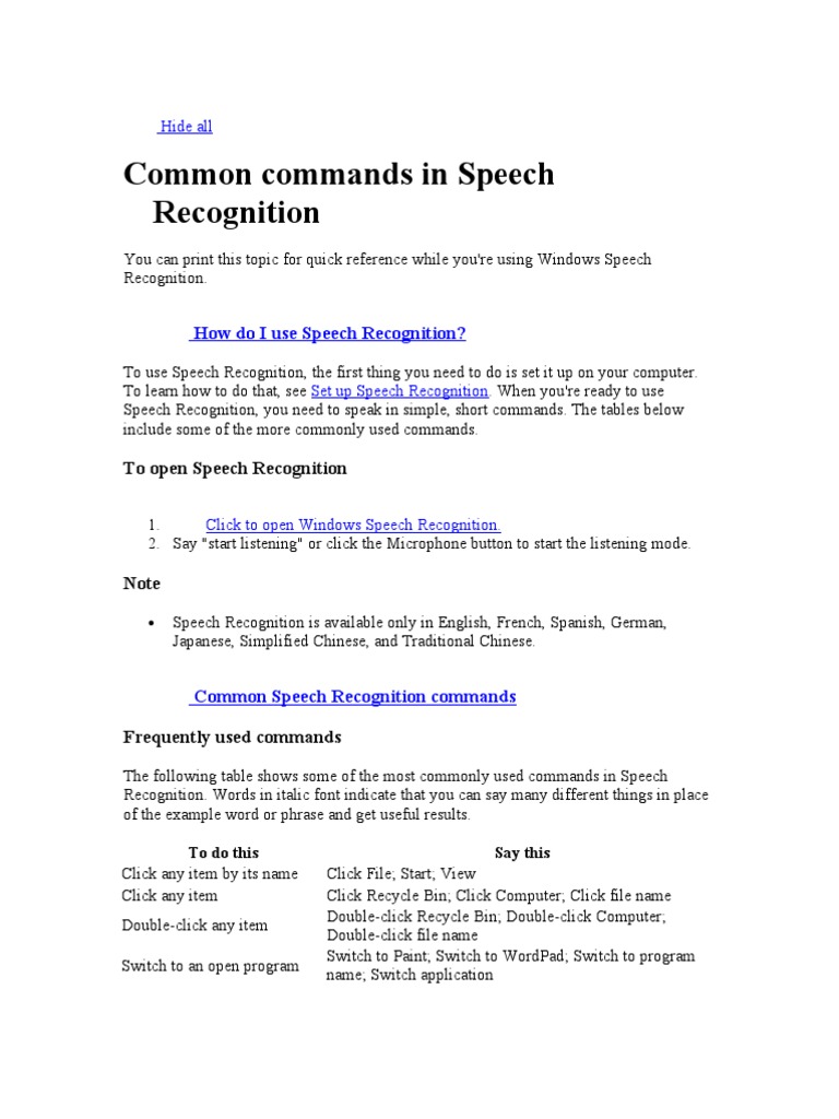 Common Commands in Speech Recognition | Download Free PDF | Punctuation | Computer Keyboard