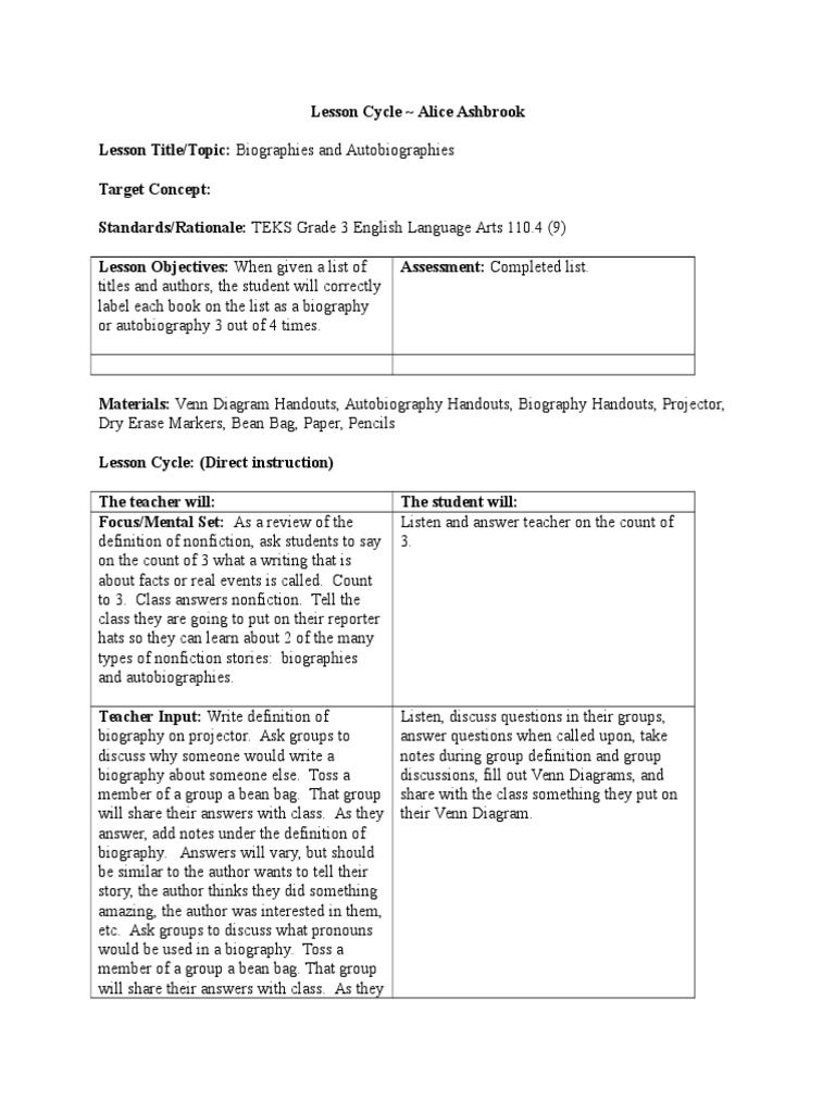 Lesson Biography and Autobiography | PDF | Teaching | Pedagogy