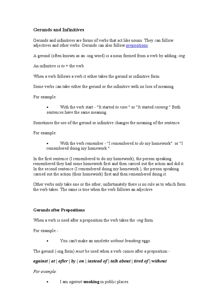 Gerunds and Infinitives | PDF | Verb | Preposition And Postposition