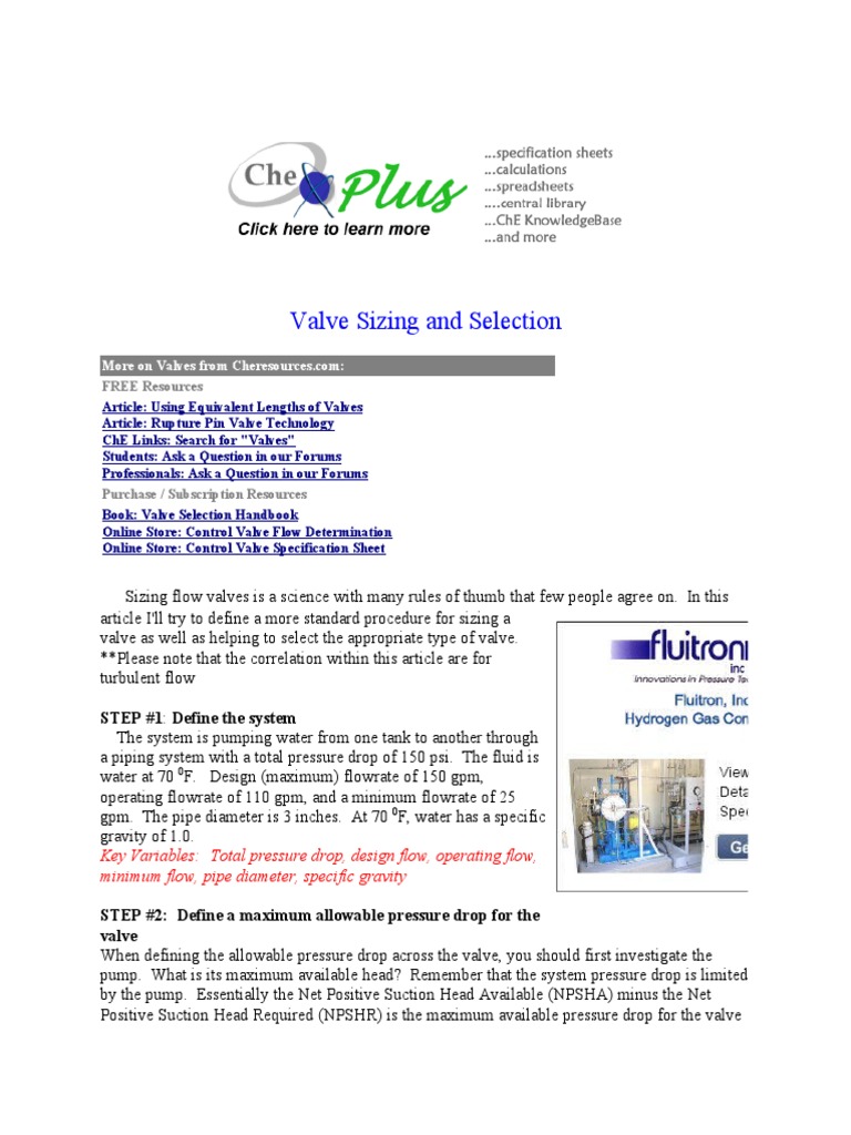 Valve Sizing and Selection | PDF | Valve | Fluid Dynamics