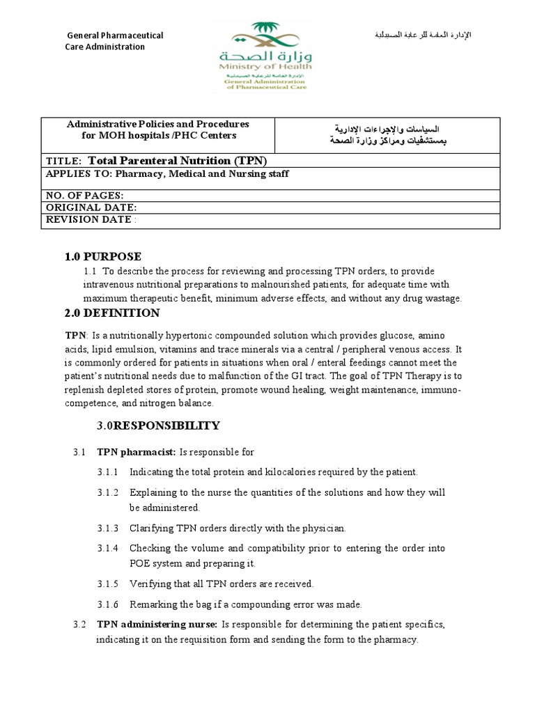 Total Parenteral Nutrition (TPN).pdf | Pharmacy | Pharmaceutical Drug