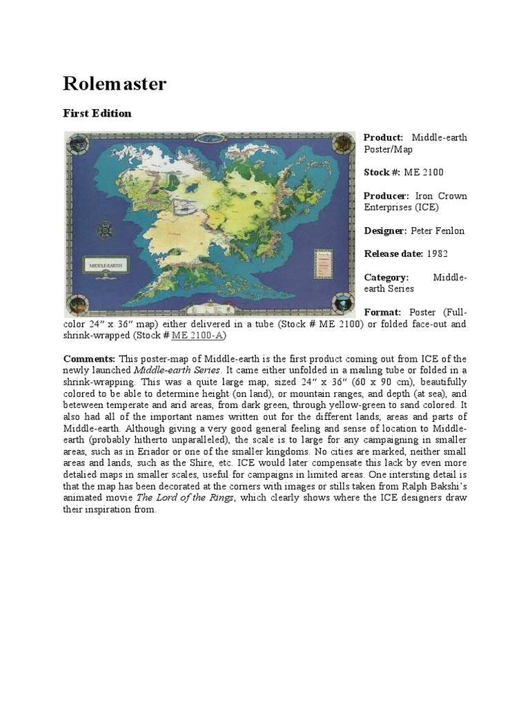 Rolemaster - Middle-Earth Poster Map | PDF