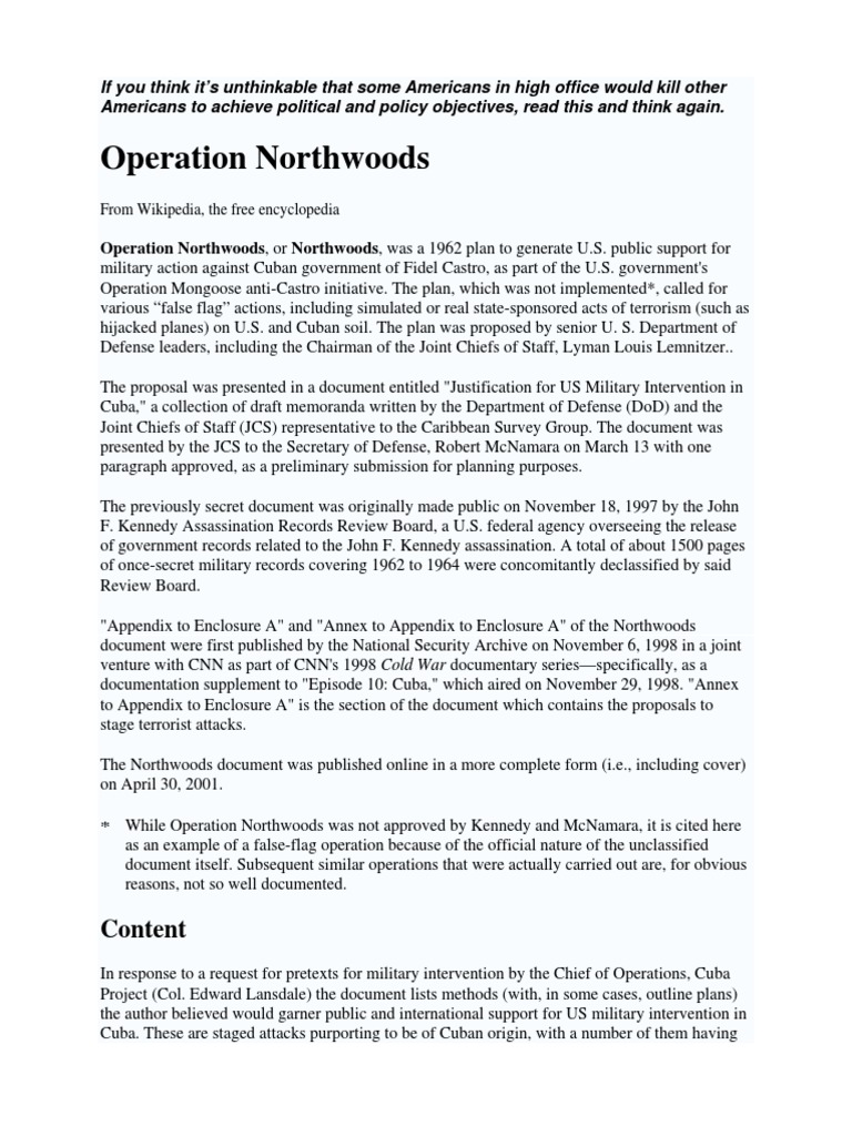 Operation Northwoods | PDF | National Security | Foreign Relations Of ...