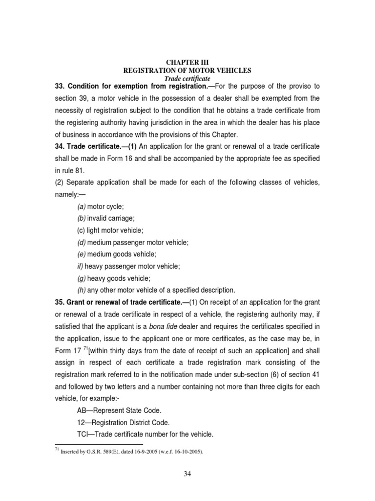 Chapter III - Trade Certificate - Central Motor Vehicle Rules, 1989 ...